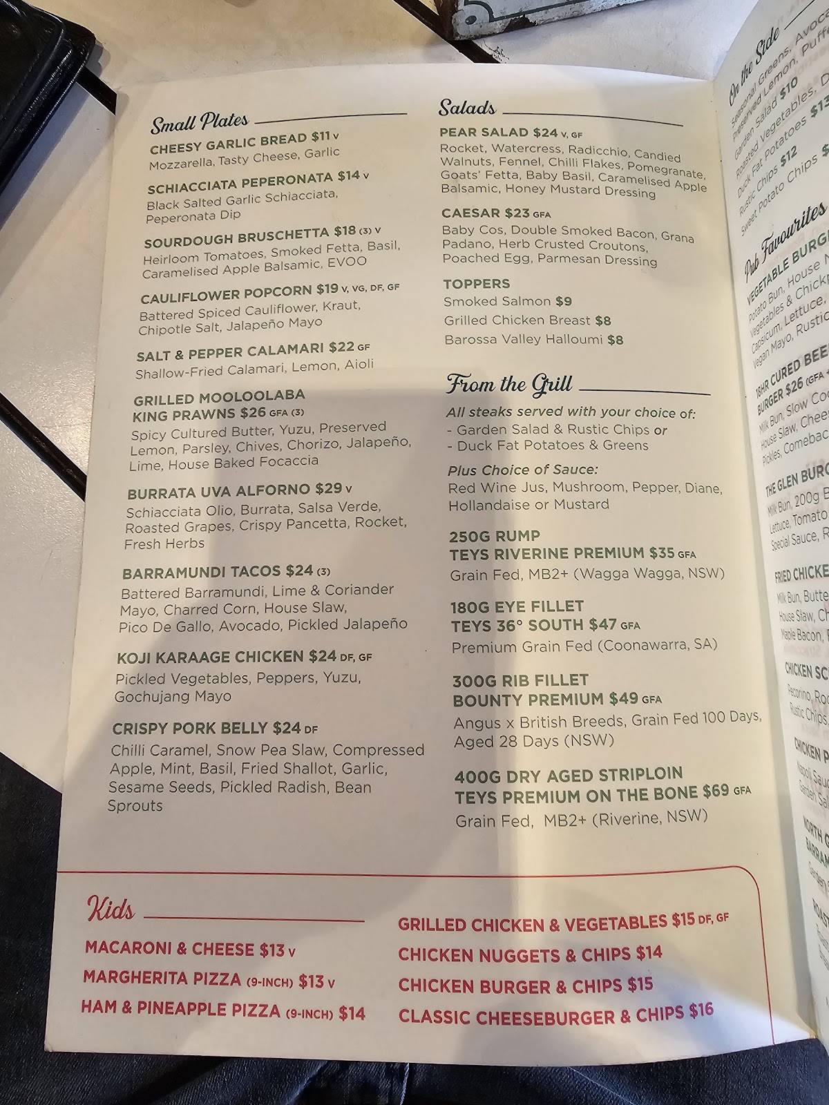 Menu at Glen Restaurant, Eight Mile Plains