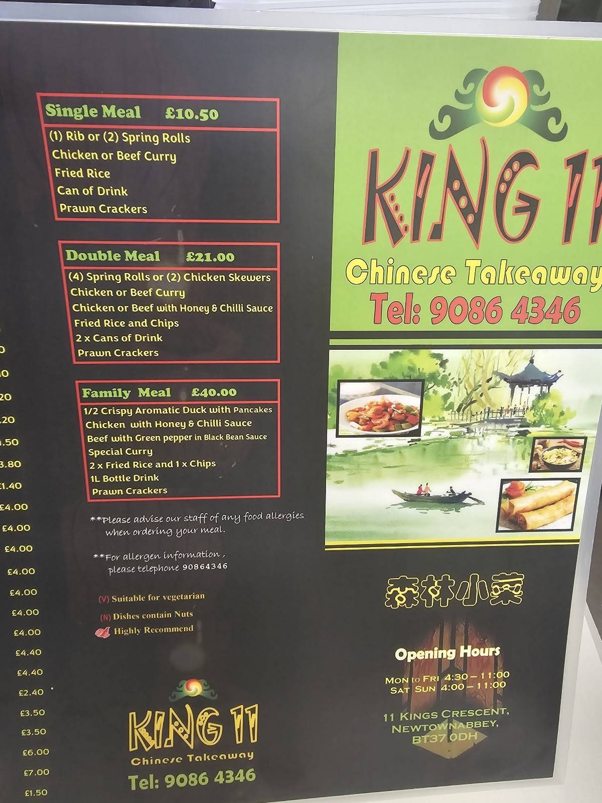 Menu at King 11 Chinese Take Away fast food, Glengormley