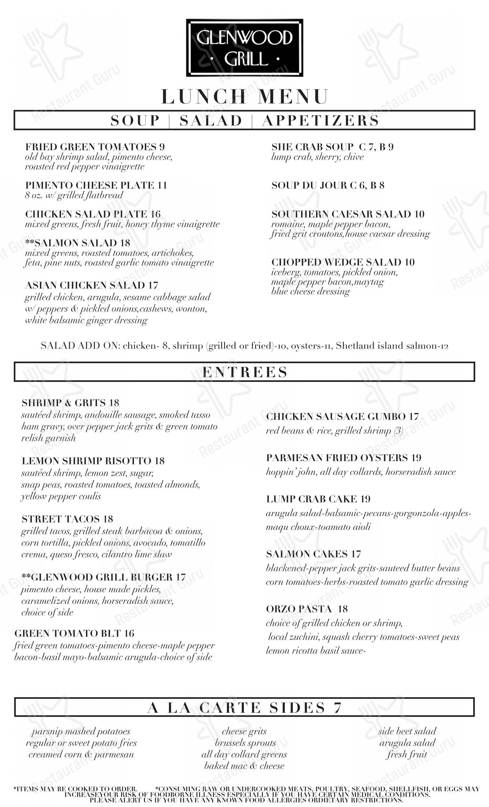 Menu at Glenwood Grill & GLENWOOD Grill Annex pub & bar, Raleigh