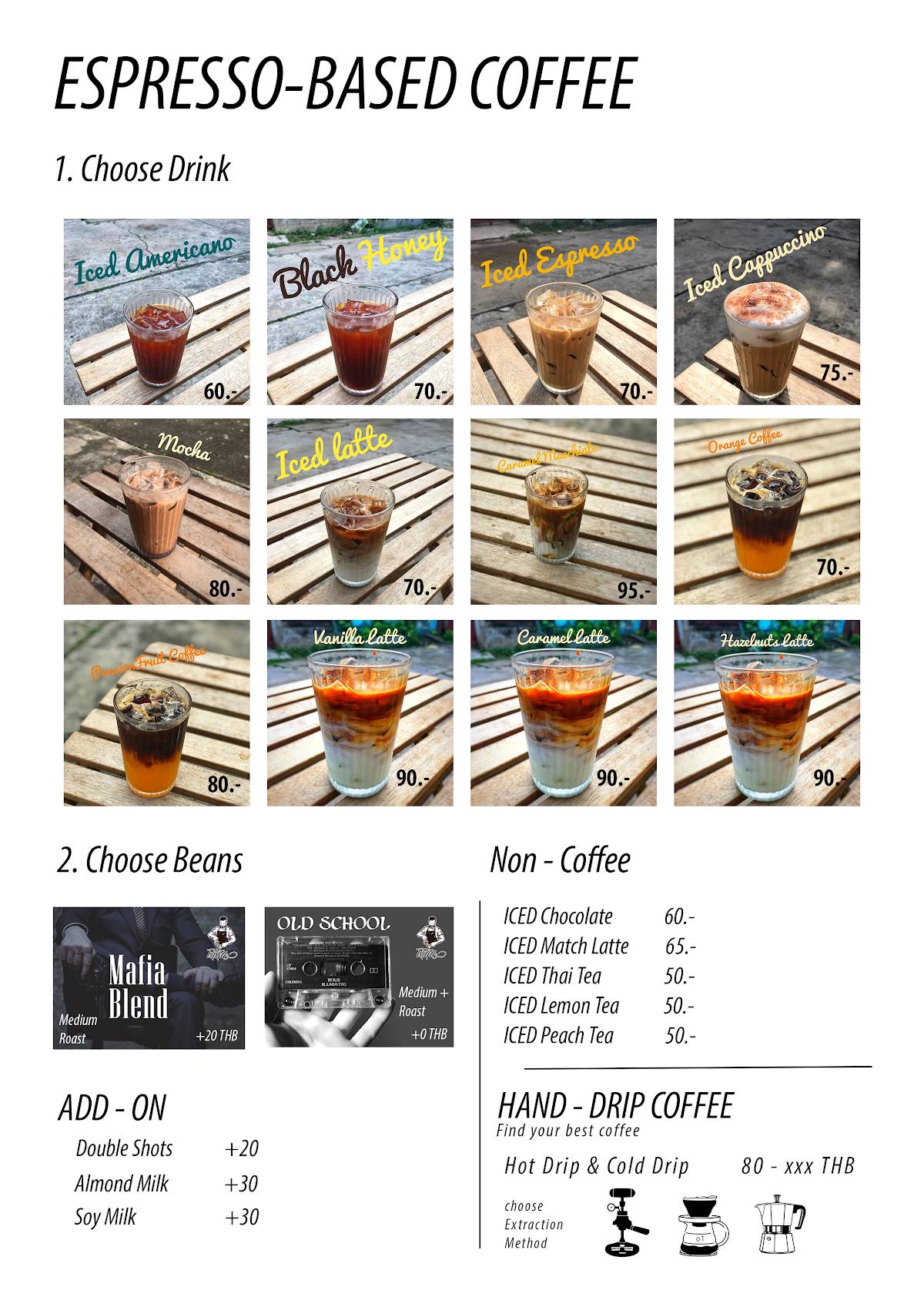 Menu at Go Gun Drip Coffee cafe, Bangkok