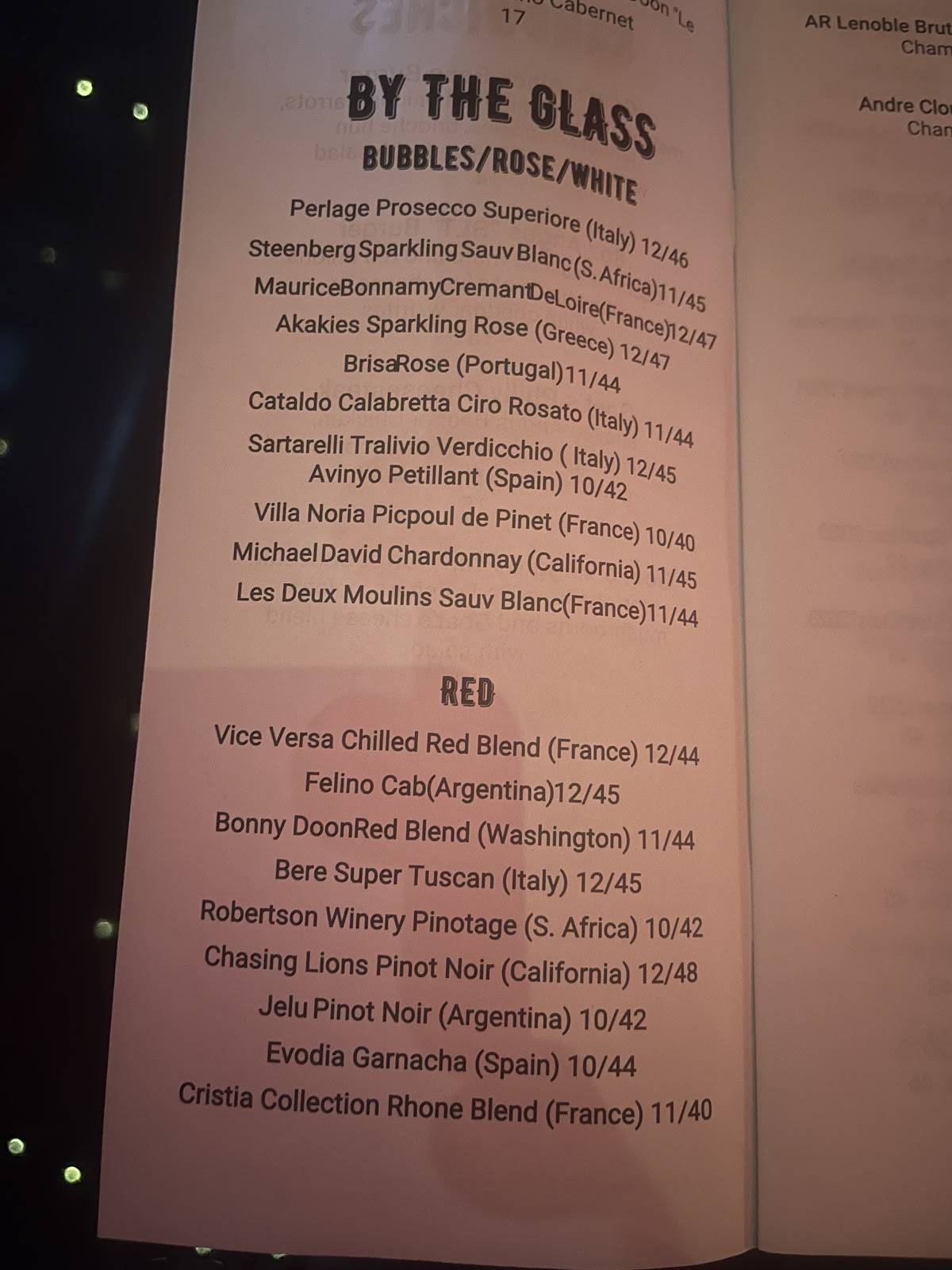 Menu at Goat's pub & bar, Columbia