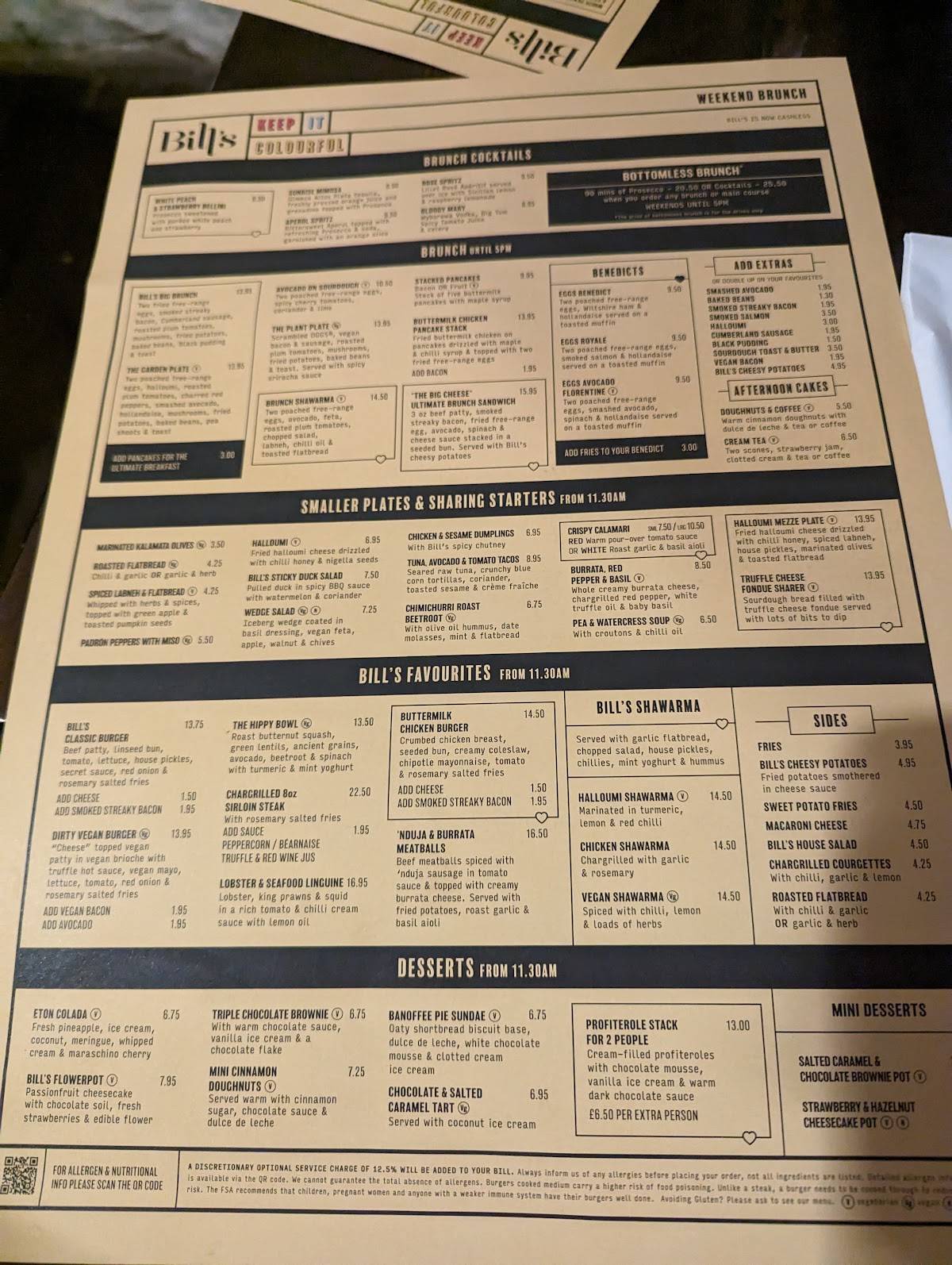 Menu at Bill's Guildford Restaurant, Guildford