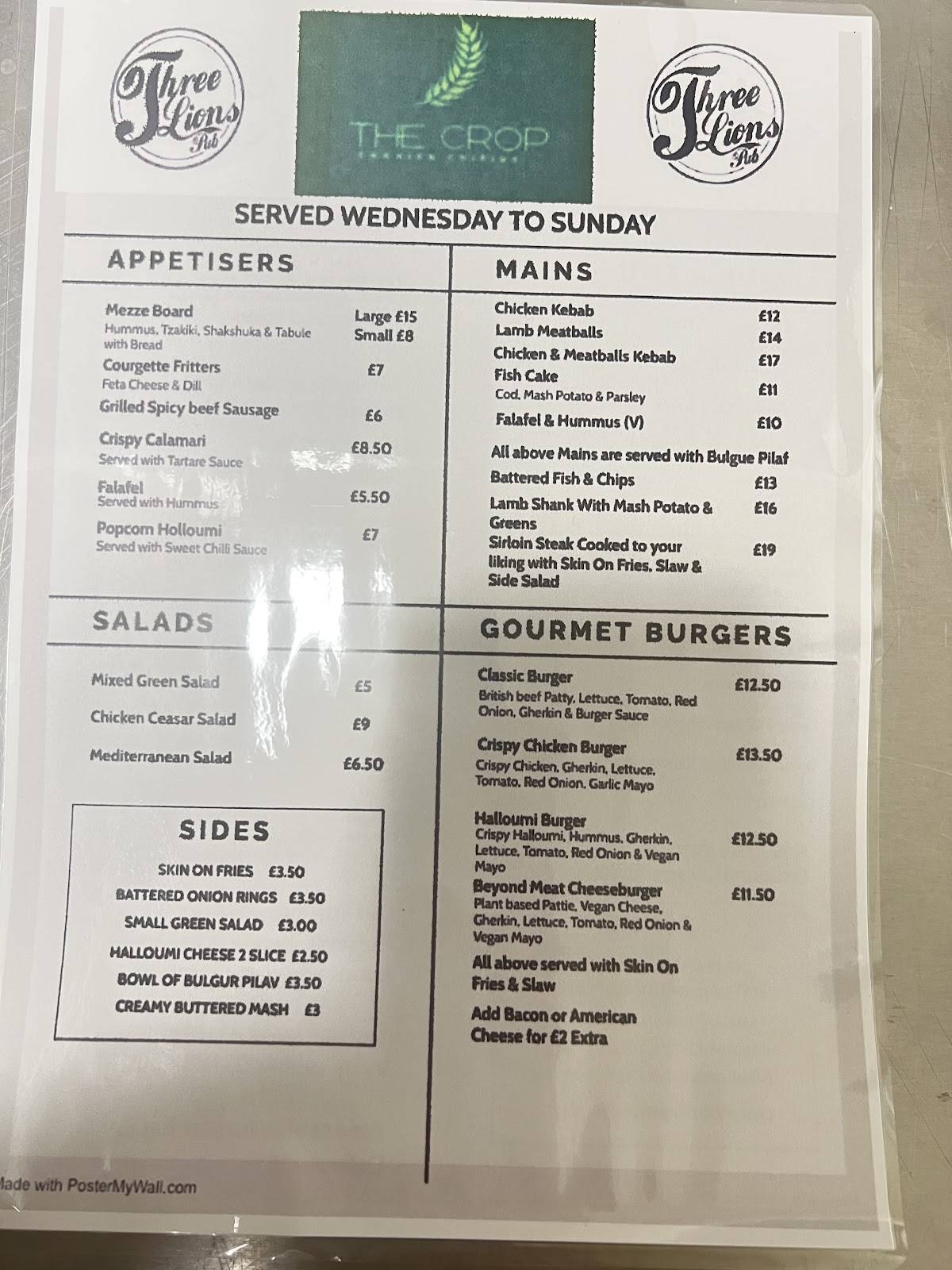 Menu at Three Lions pub & bar, Godalming