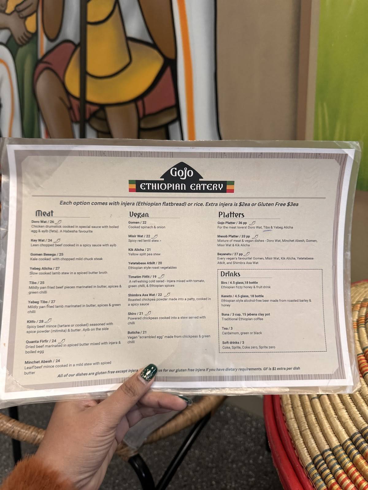 Menu at Gojo Ethiopian Eatery restaurant, Auckland