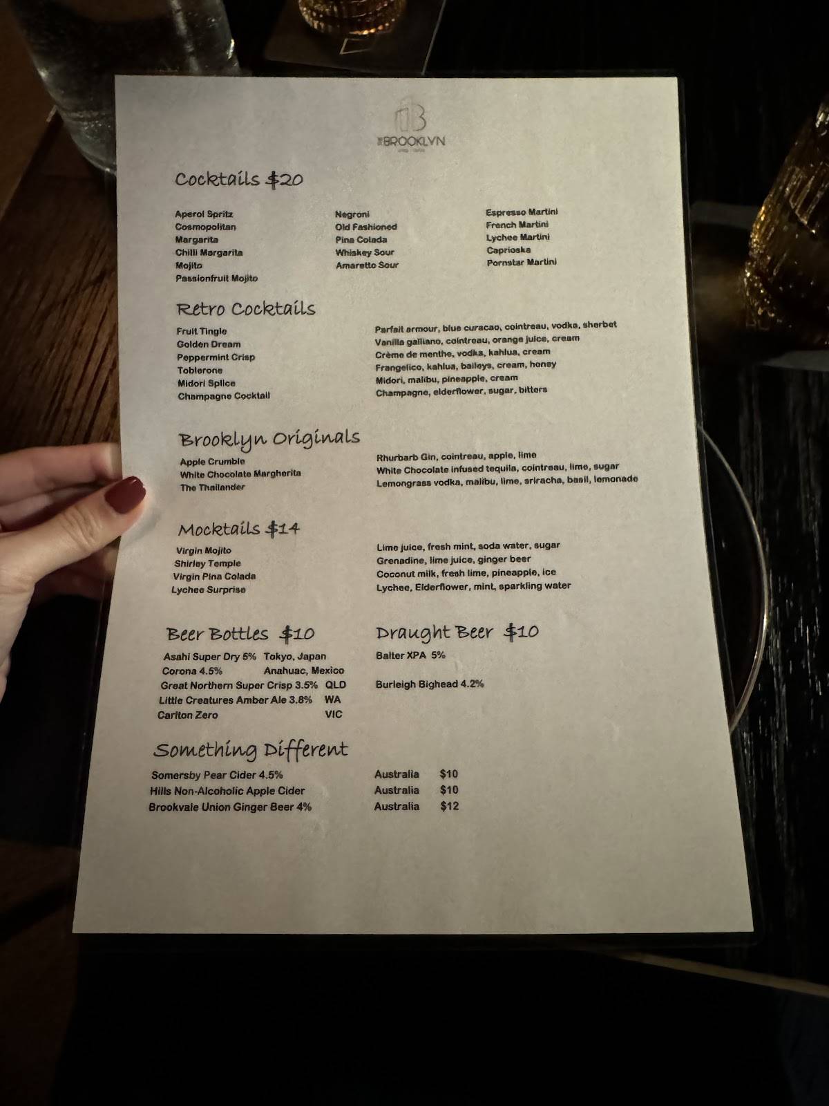 Menu at The Brooklyn Wine + Tapas restaurant, Varsity Lakes