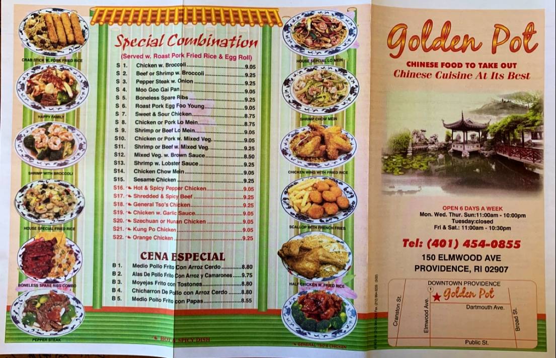 Menu at Golden Pot restaurant, Providence, 150 Elmwood Ave