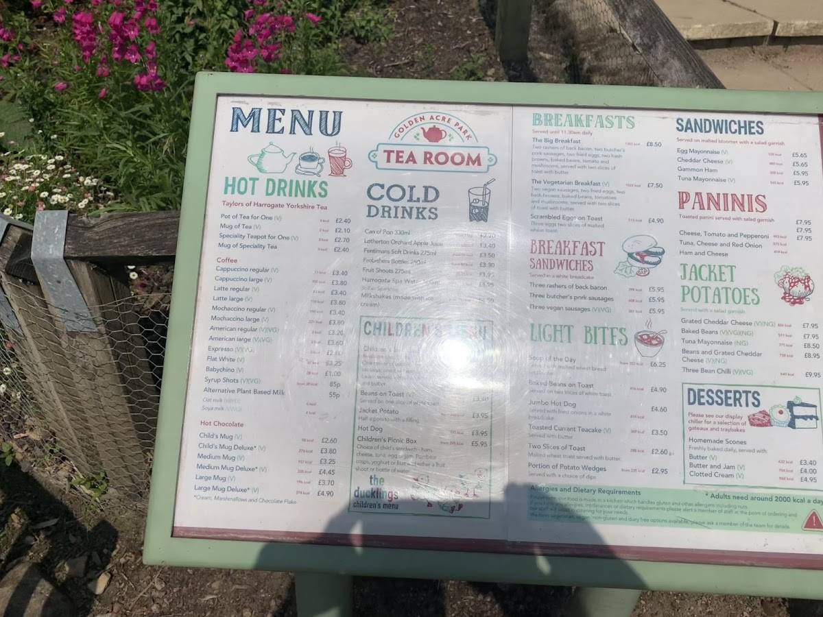 Menu at Golden Acre Park Tea Room cafe, Leeds