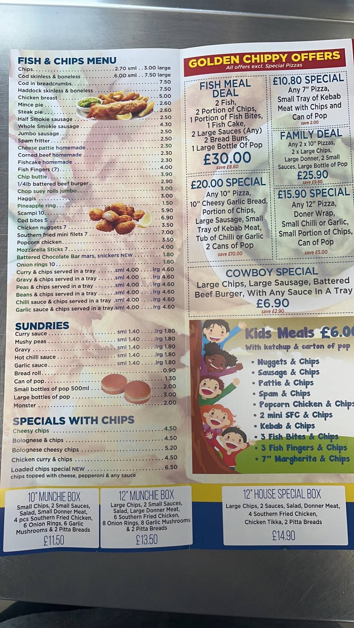 Menu at Golden Chippy fast food, Wallsend, 18 Coast Rd