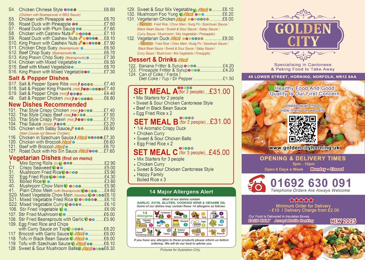 Menu at Golden City restaurant, Horning