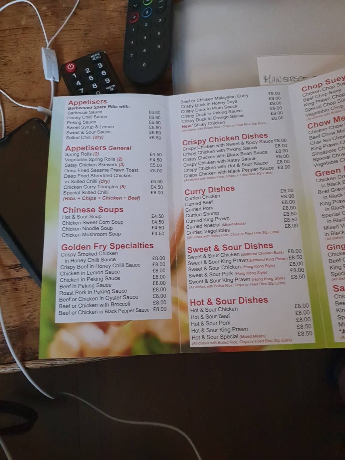 Menu at Golden Fry fast food, Cushendall, 7 Mill St
