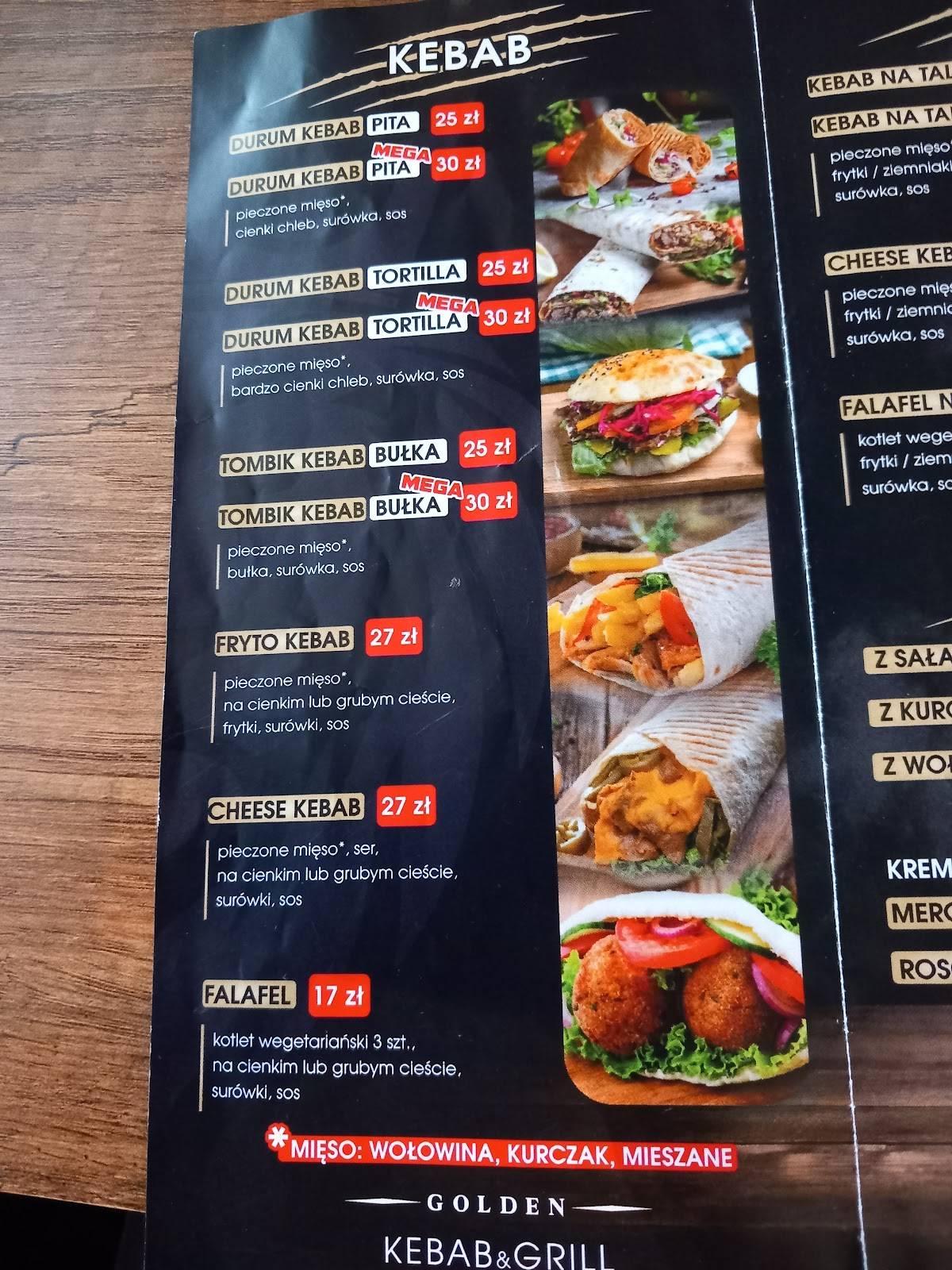Menu at Golden Kebab & Grill restaurant, Lukow