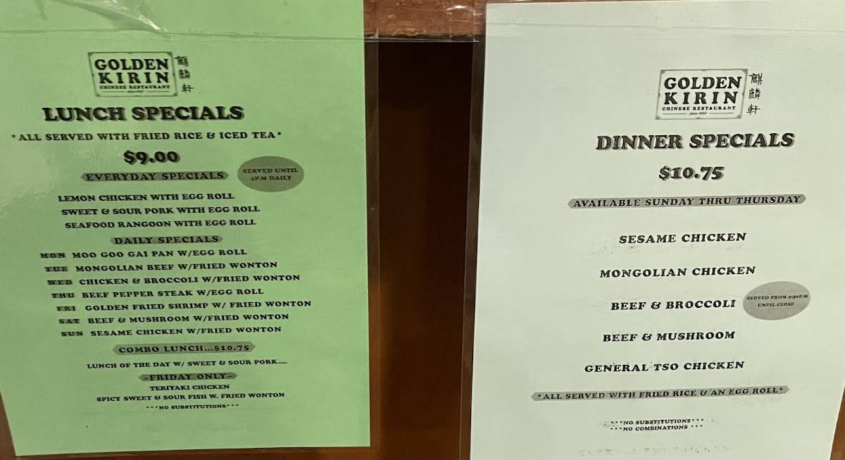 Menu at Golden Kirin Restaurant, San Antonio, Fredericksburg Rd #122