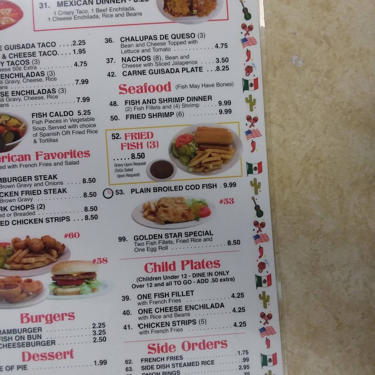 Menu at Golden Star Cafe, San Antonio