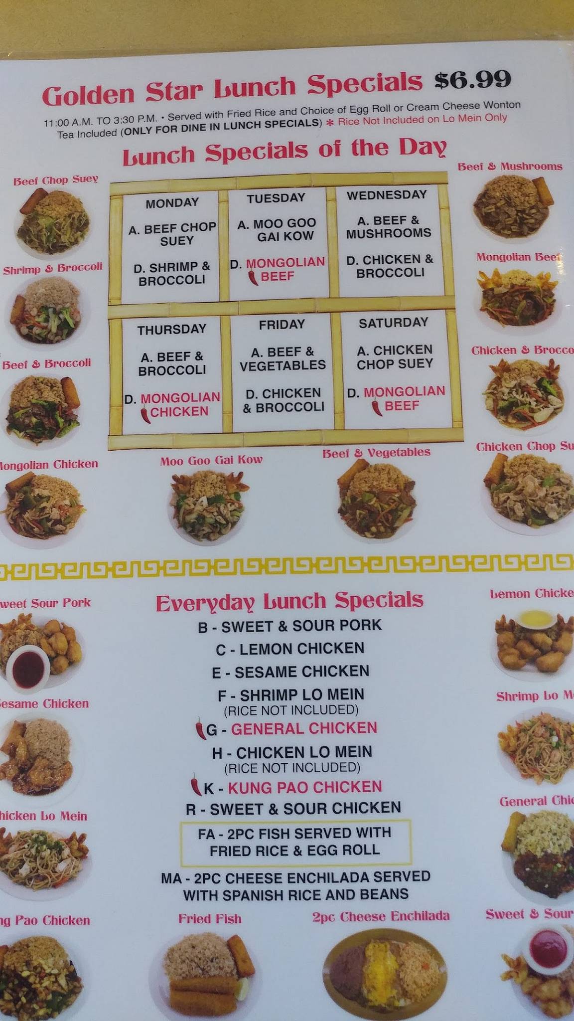 Menu at Golden Star Cafe, San Antonio