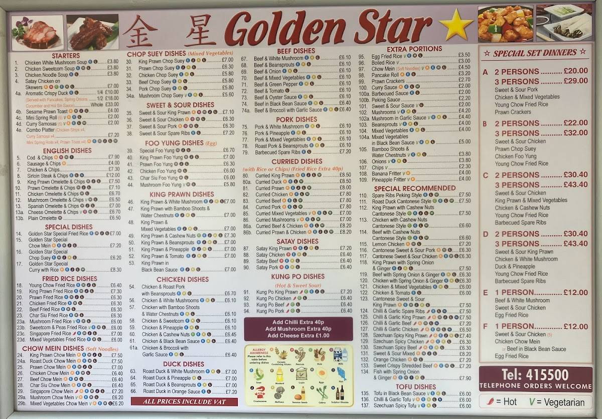 Menu at Golden Star fast food, Gloucester