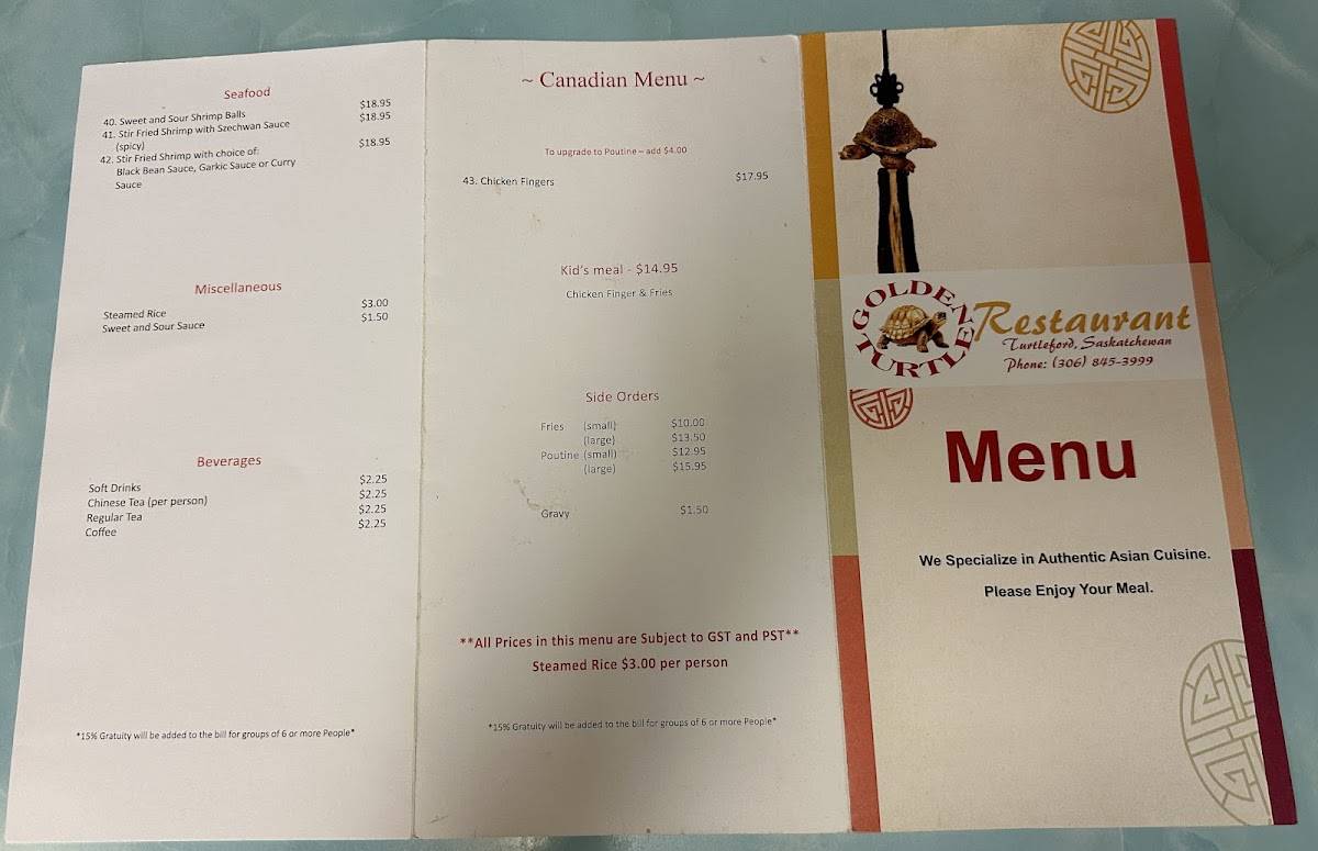 Menu at Golden Turtle Restaurant, Turtleford