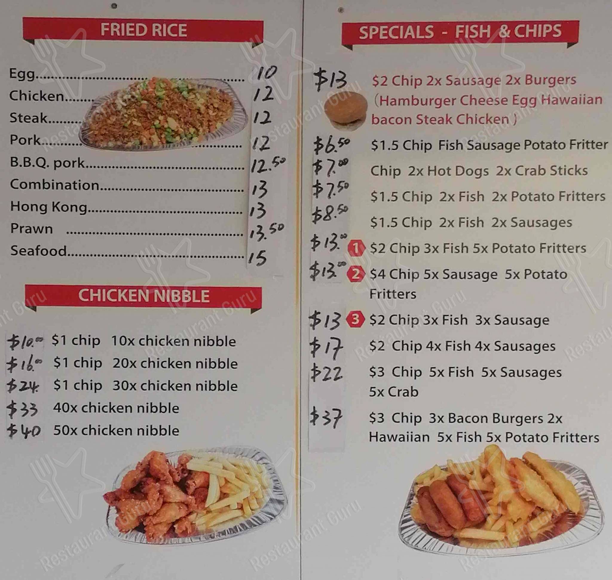 Menu at Golden Yellow Chinese Takeaway fast food, Auckland