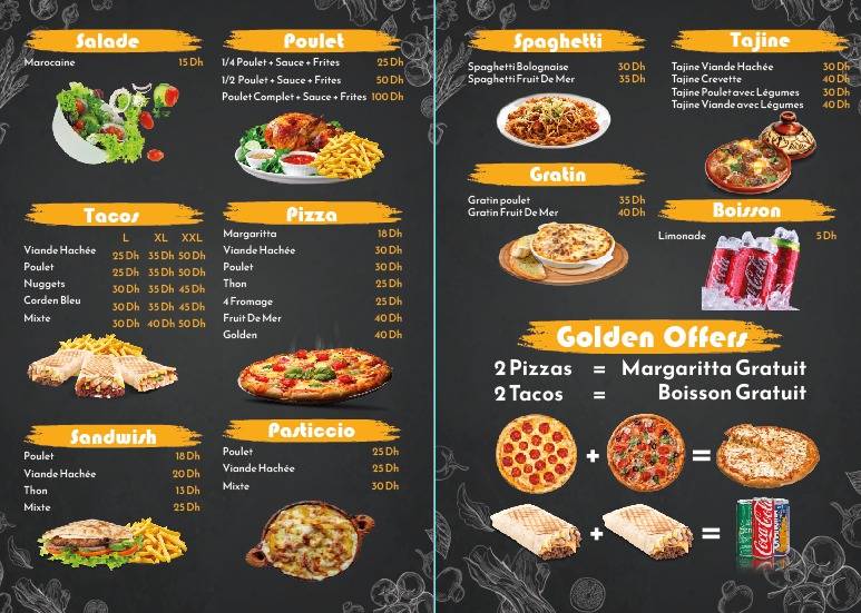 Menu au Golden foods restaurant, Mohammedia
