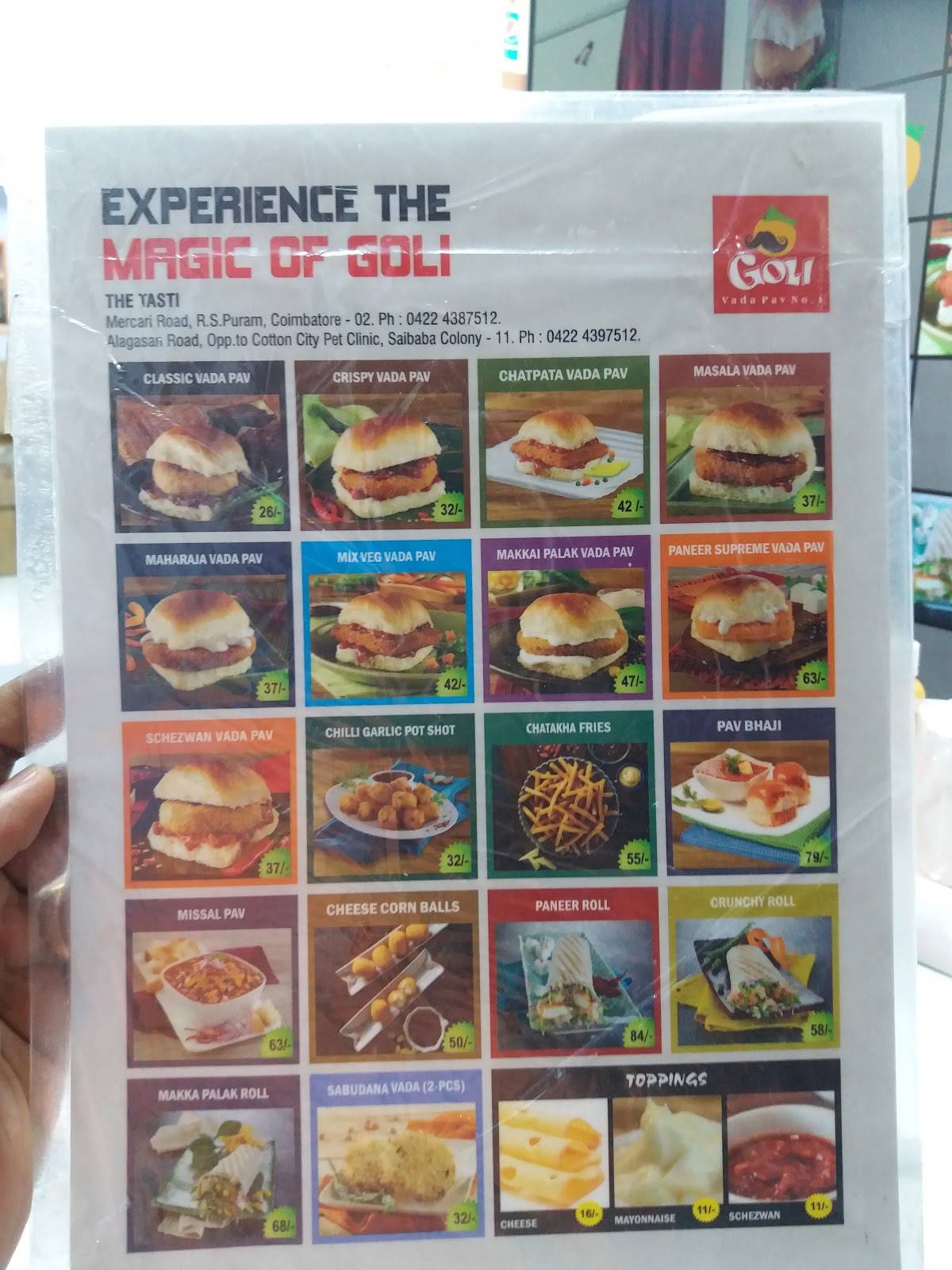 Menu at Goli Vada Pav, Coimbatore, 130