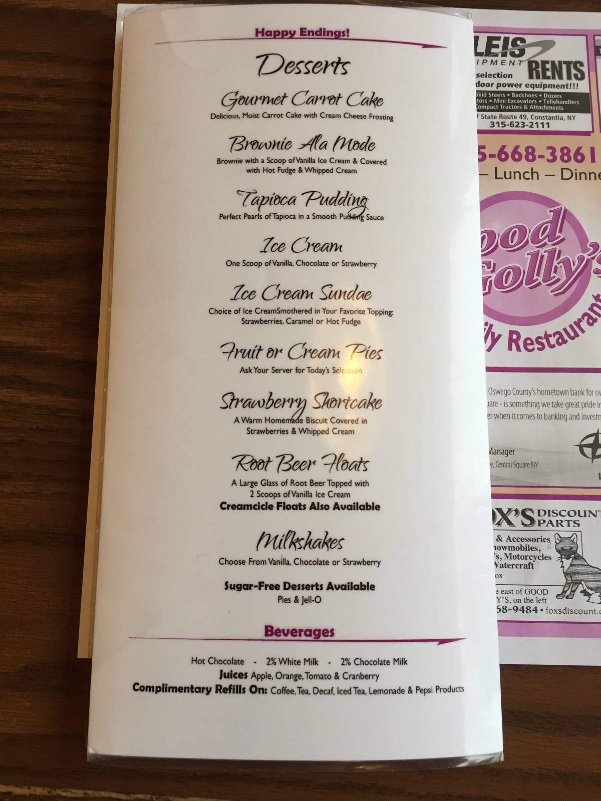 Menu at Good Golly's restaurant, Central Square, NY-49