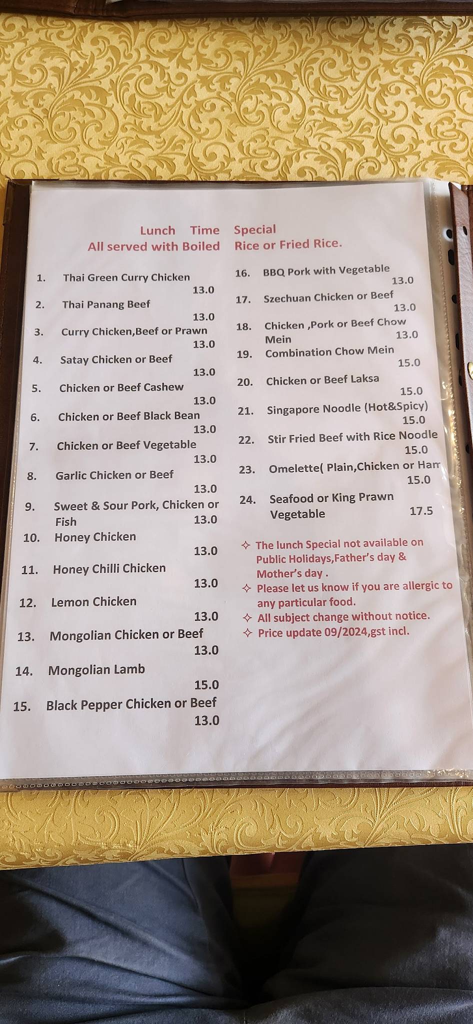 Menu at Good Luck Restaurant, Picton
