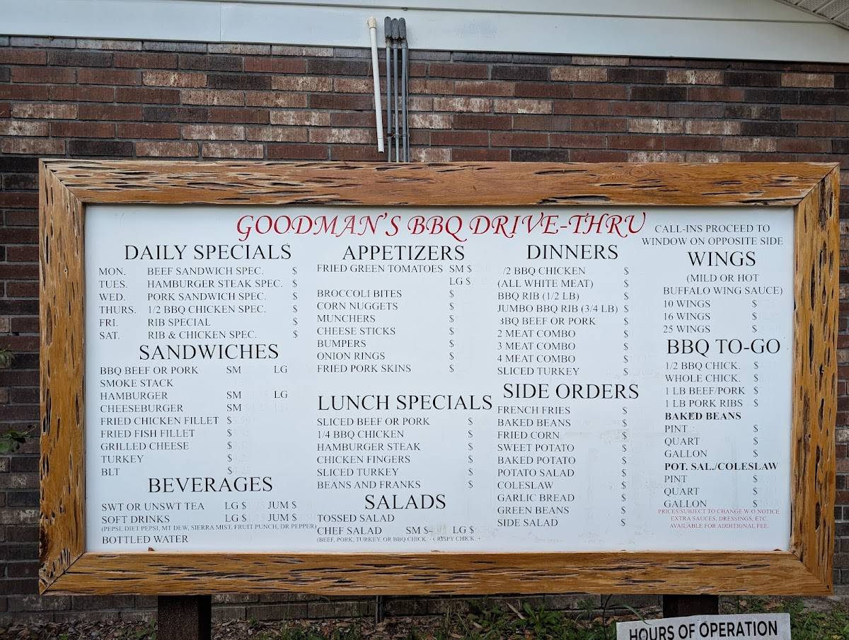 Menu at Goodman's Real Pit BBQ, Perry