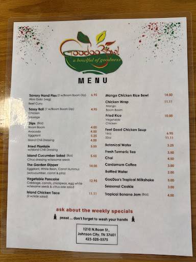 Menu at Goodoo Bowl restaurant, Johnson City