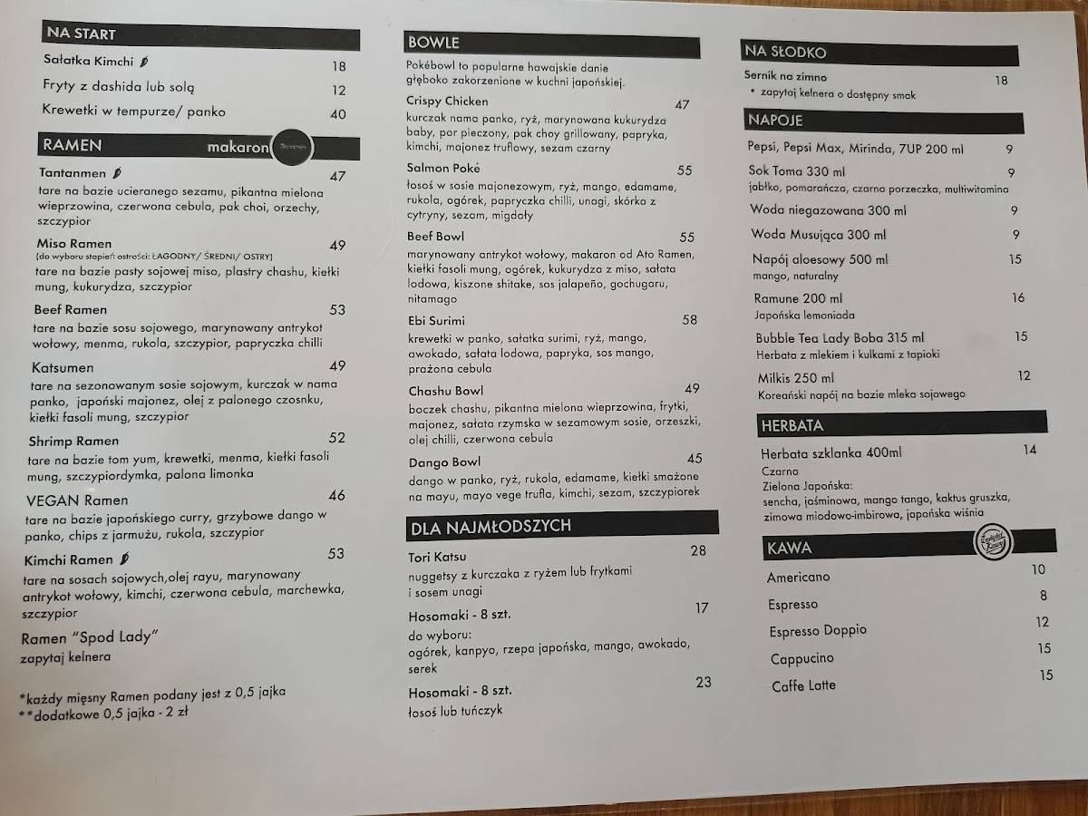 Menu at Gorilla Sushi & Ramen restaurant, Łódź