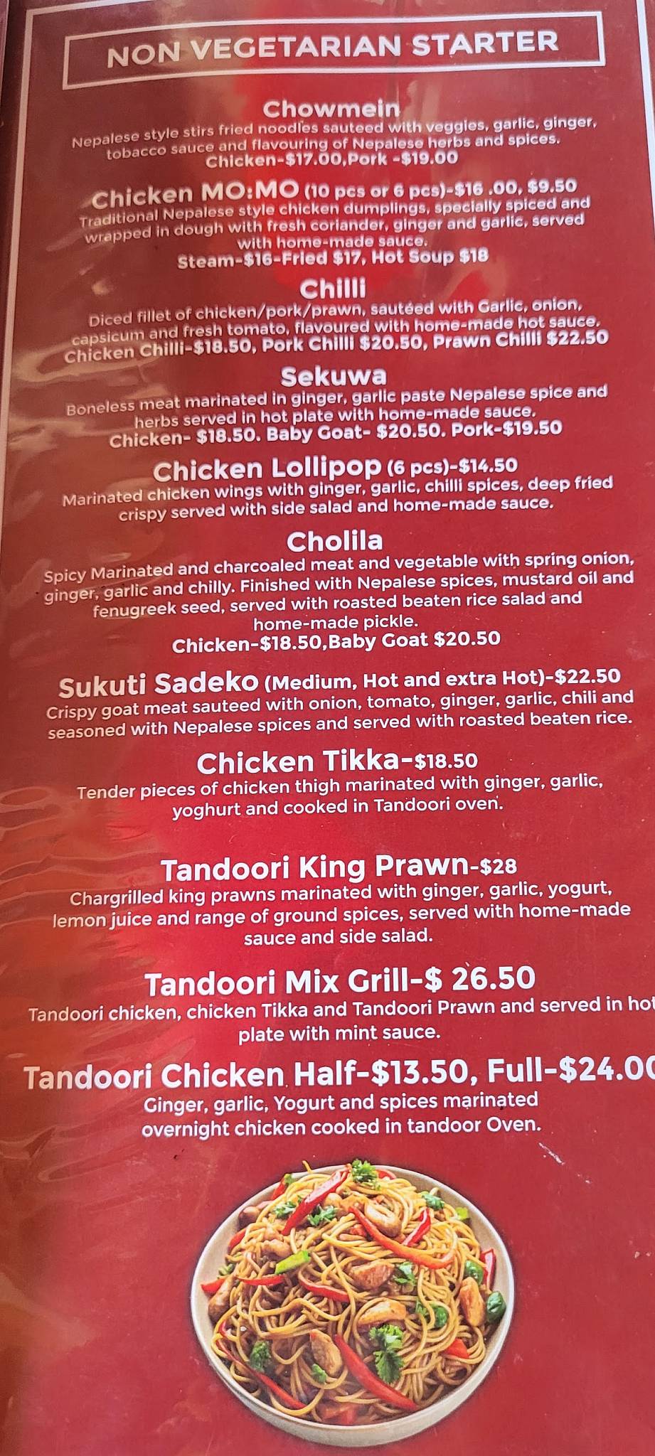 Menu at Gorkha Palace restaurant, Kallaroo