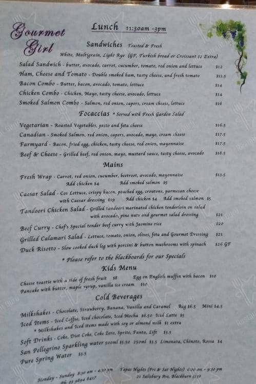 Menu at Gourmet Girl Cafe & Catering, Blackburn