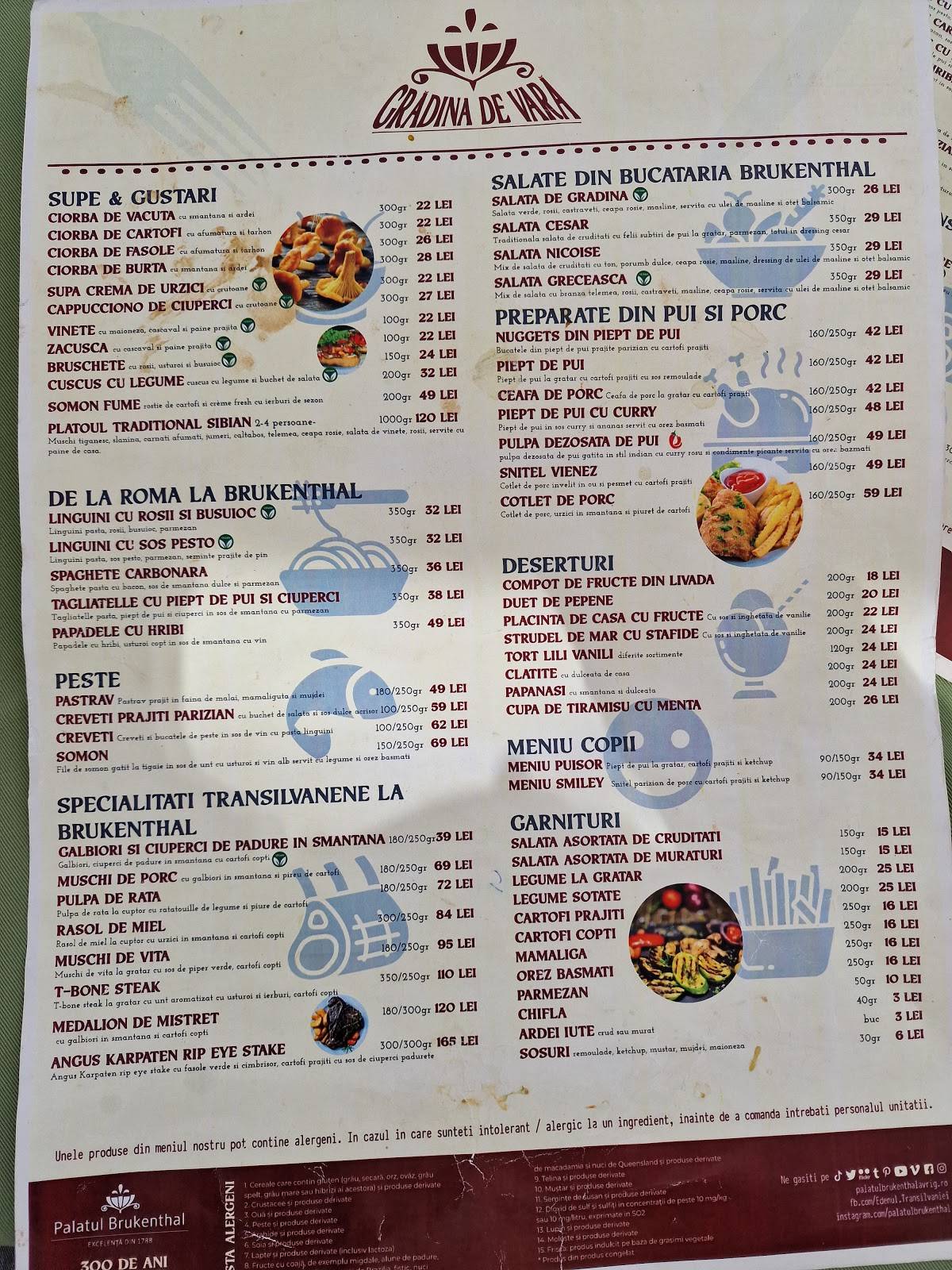 Menu at Gradina de Vara, Avrig