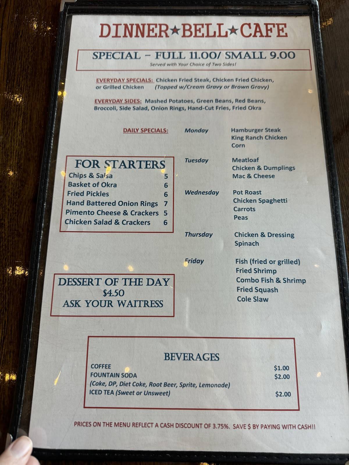 Menu at Dinner Bell Cafe, Graham, 4th St