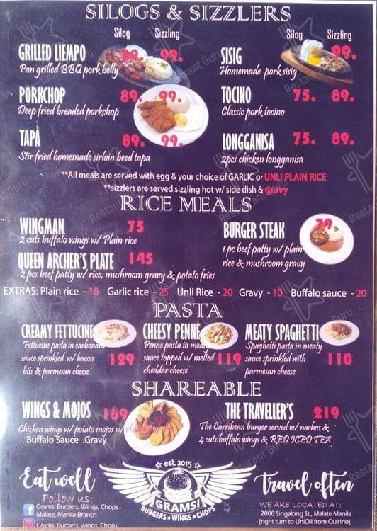 Menu at Gramsi Burgers, Wings & Chops - Manila Branch restaurant, Manila