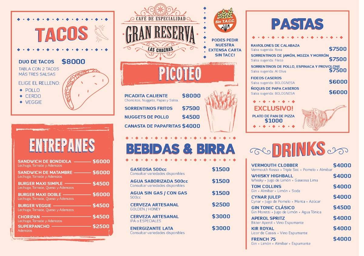 Menu at Gran Reserva pub & bar, Potrero de los Funes