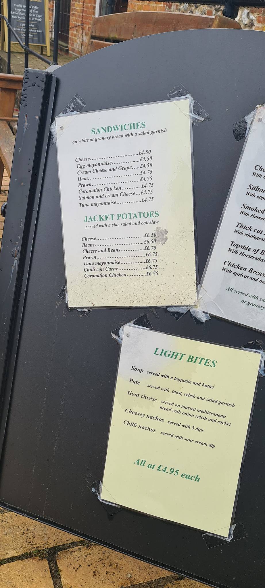 Menu at Granary Stores cafe, Horning