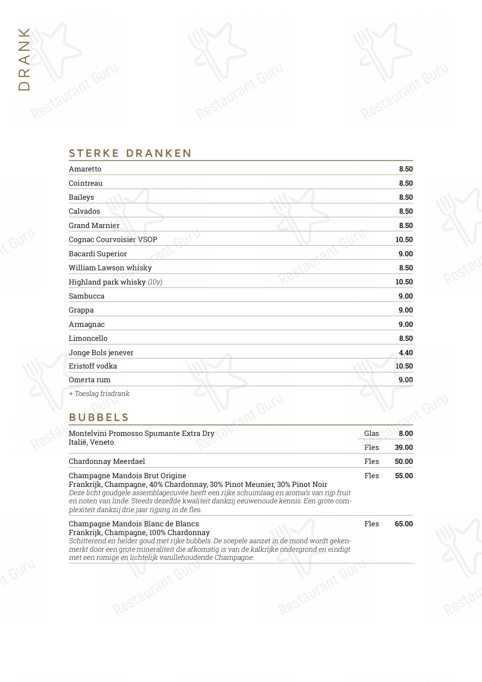 Menu au Grand Cafè 500, Louvain