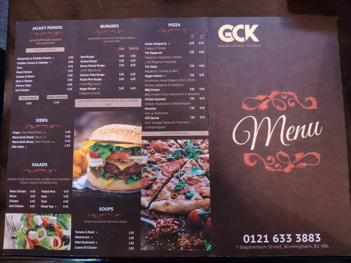 Menu at Grand Central Kitchen restaurant, Birmingham