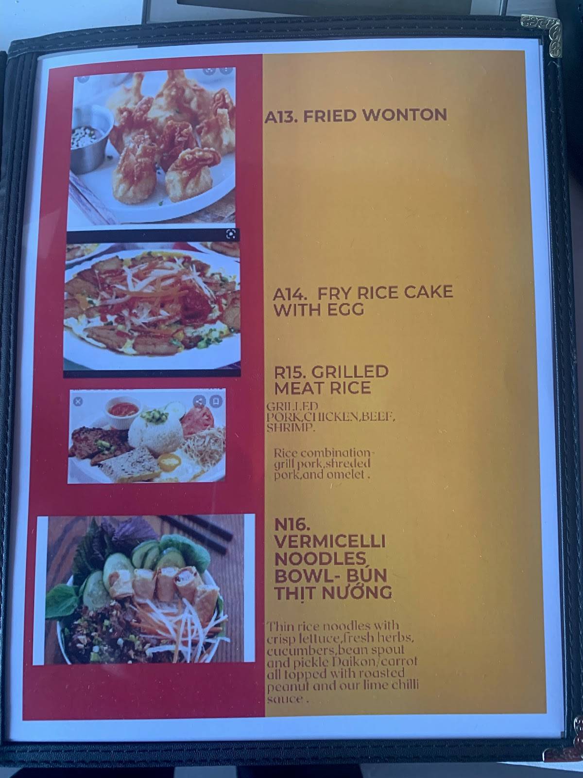 Menu at Pho Saigon restaurant, Grand Island