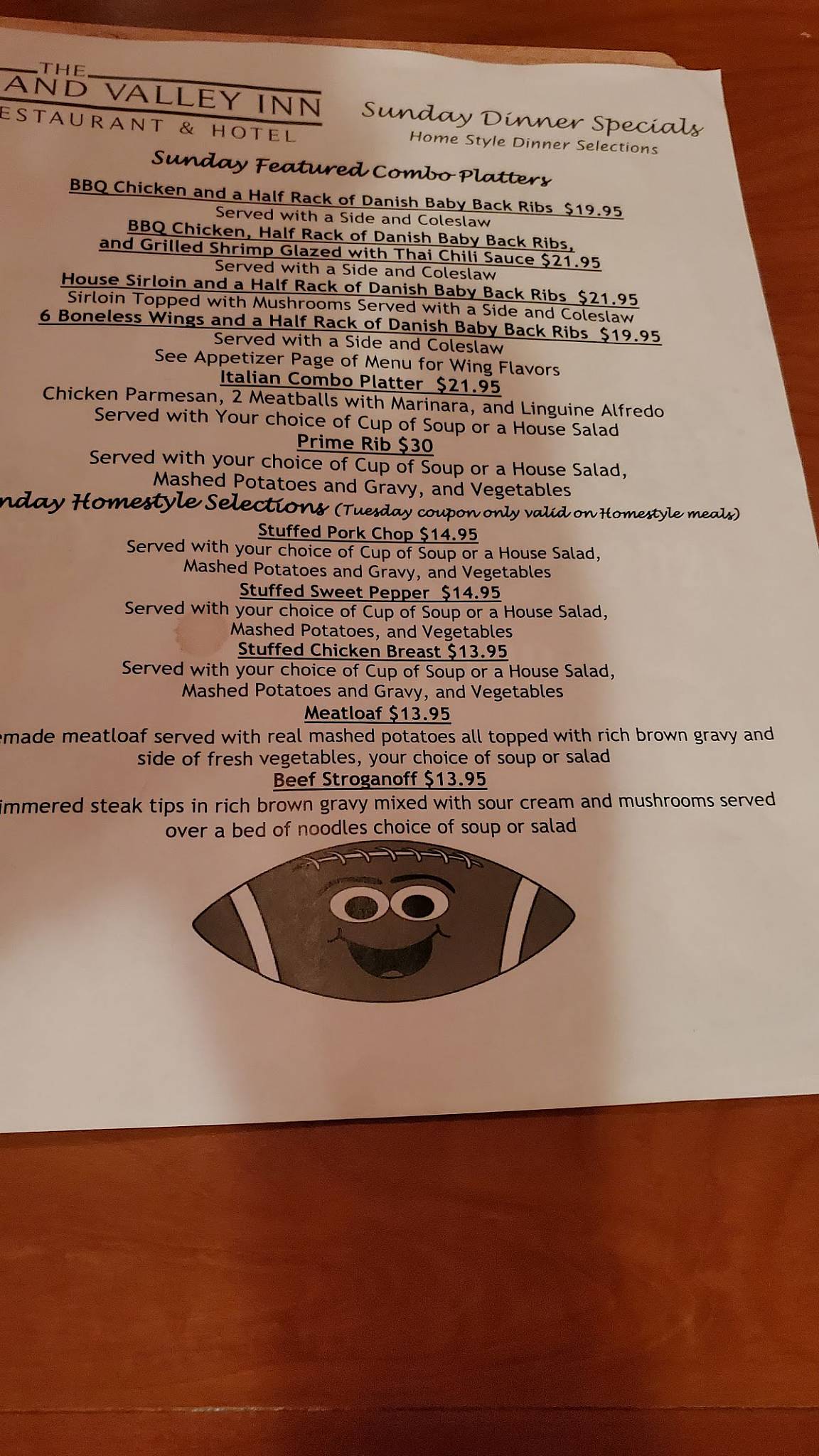 Menu at Grand Valley Inn restaurant, Fallston