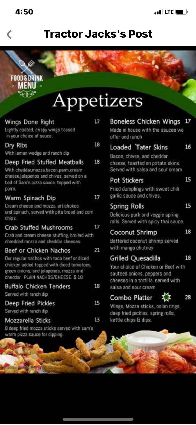 Menu at Tractor Jacks pub & bar, Grande Prairie