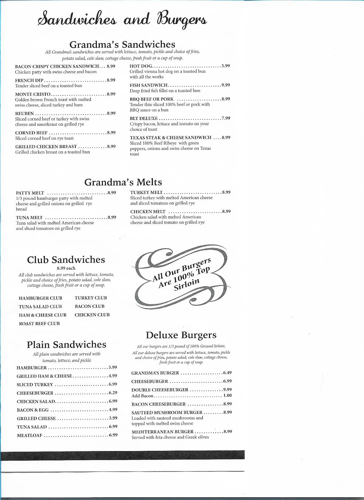Menu at Grandma Sally's Restaurant, New Port Richey