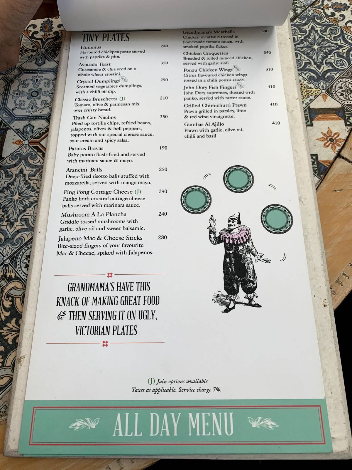 Menu at Grandmama's Cafe, Pune, a/10-b plot