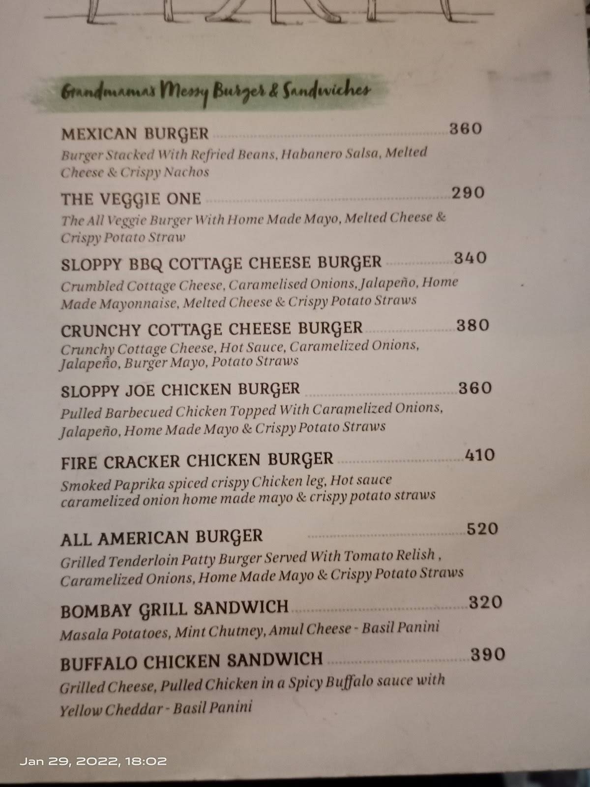 Menu at Grandmama's Cafe, Pune, a/10-b plot