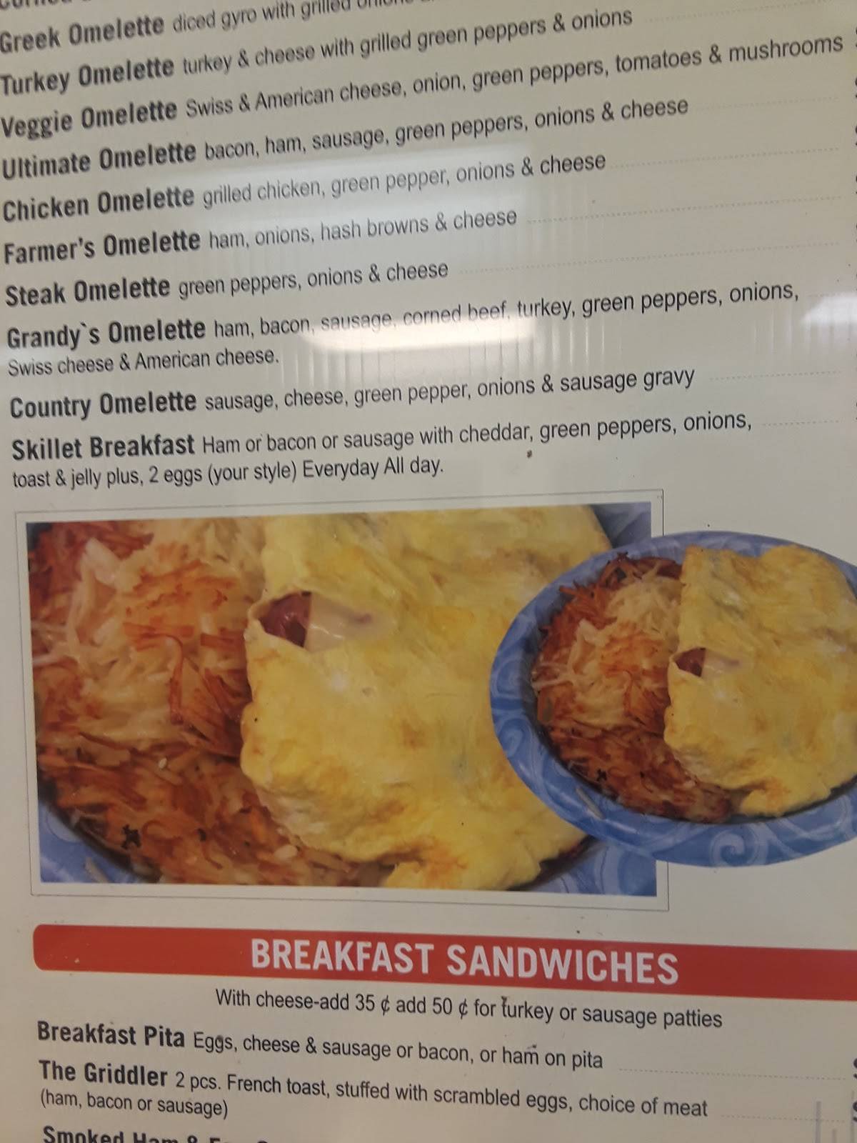 Menu at Grandy's Coney Island restaurant, Detroit, Outer Dr E