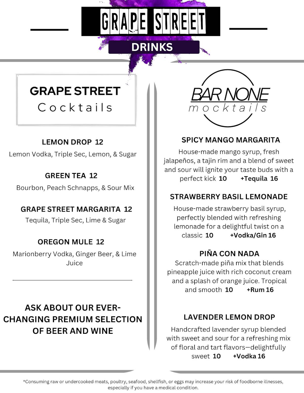 Menu at Grape Street Bar, Medford