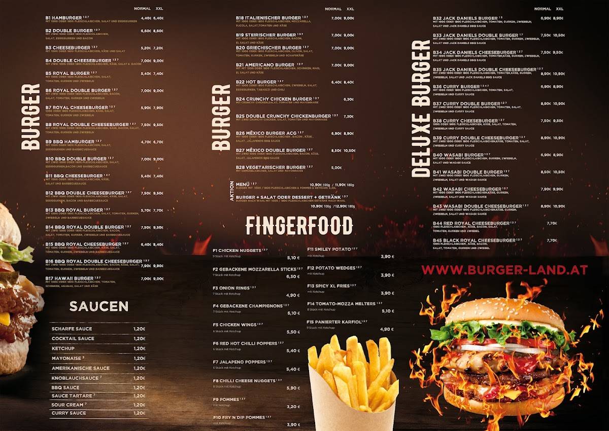 Speisekarte von Burger Land restaurant, Graz