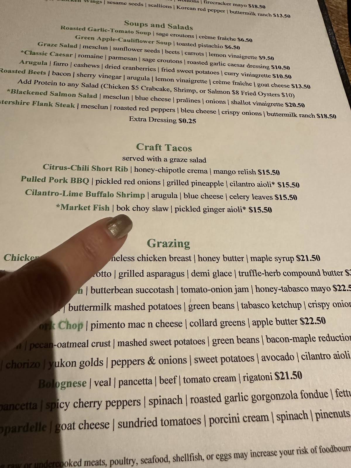 Menu at Graze Restaurant, Mount Pleasant, 863 Houston Northcutt Blvd