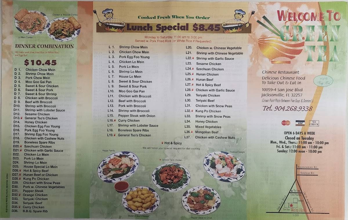 Menu at Green Tea restaurant, Jacksonville, 10039 San Jose Blvd
