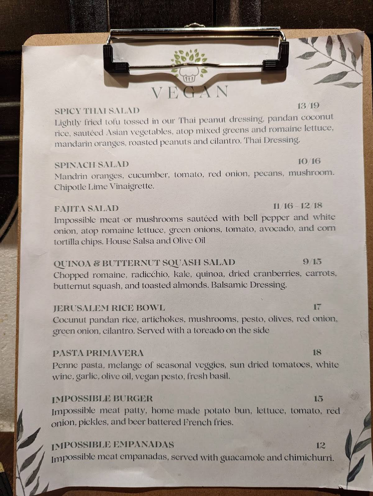 Menu at Greenery Restaurant, El Paso, 750 Sunland Park Dr