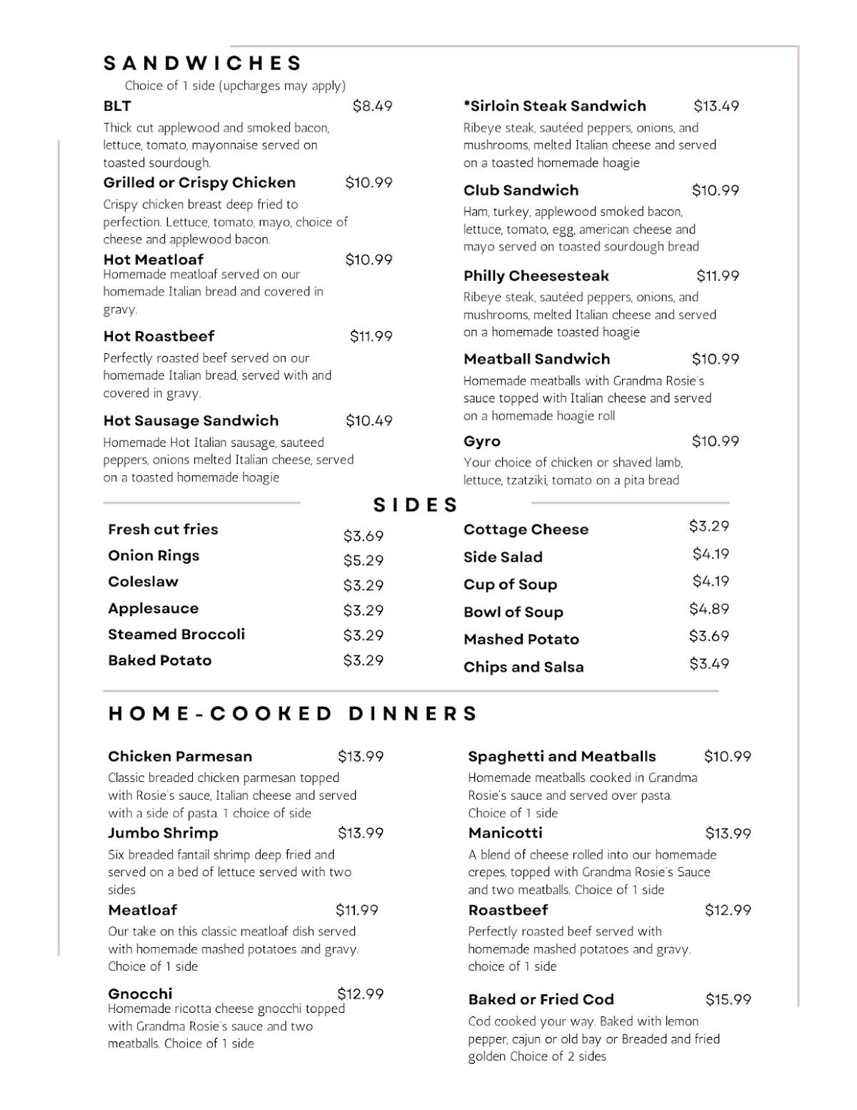 Menu at Greersburg Tavern restaurant, Darlington